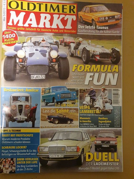 Oldtimer Markt 5/13 Lotus S7 Volvo 245 Merc 240 TD Vespa xx | Kaufen auf Ricardo