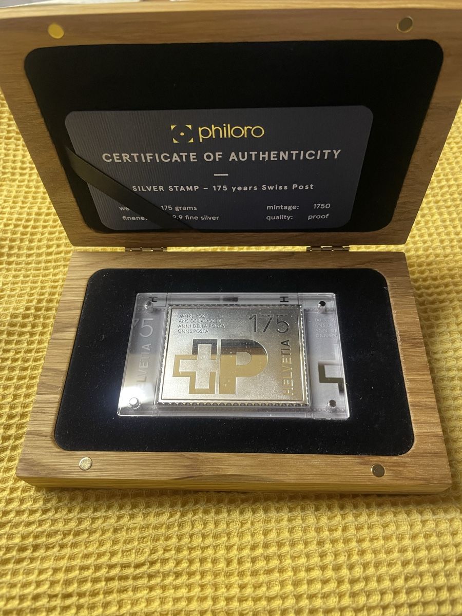 Silberbriefmarke 175 Jahre Schweizerische Post 175 g Reinsil (Neu und ...