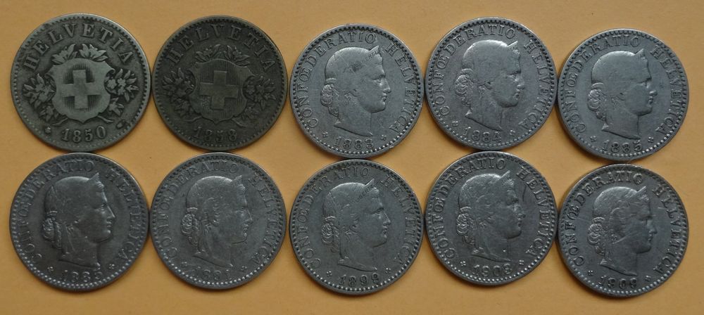 20 Rp. - Münzen Schweiz, 10 Stück (Gebraucht) in Oftringen für CHF 50 – mit Lieferung auf ...