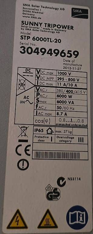 SMA Sunny Tripower STP 6000TL-20 Wechselrichter (6 kW) (Gebraucht) in ...