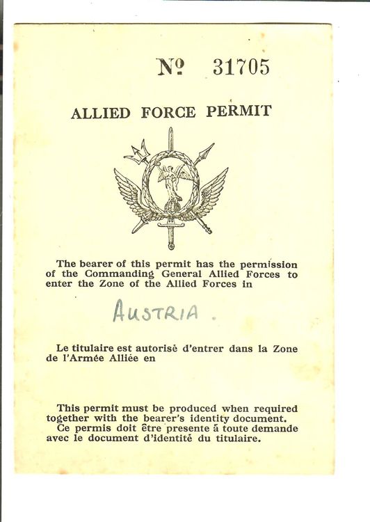 Allied Force Permit Issue by British Office in Belgrade 1946 | Kaufen ...
