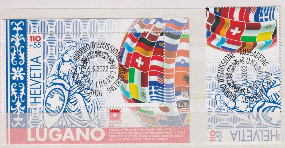 93) Lugano 2022 Block und Einzel mit ET Vollstempel (Gebraucht) in Claro für CHF 5 – mit ...