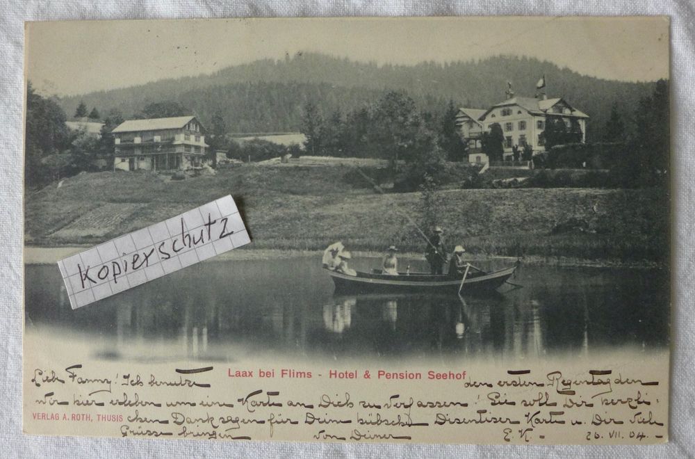 AK LAAX bei FLIMS GR, Hotel SEEHOF, Boot, Fischer, belebt (Gebraucht) in Wallisellen für CHF 12 ...