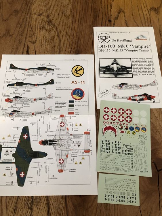 Vampire Luftwaffe Schweiz Decals 1/72 (Neu (gemäss Beschreibung)) in Buochs für CHF 15 – mit ...
