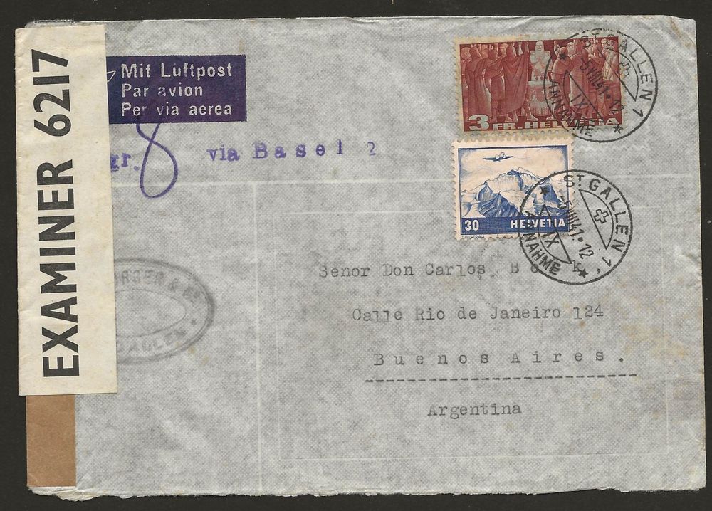 Flugpost Schweiz 1941 St.Gallen BuenosAires Luftpost PAA (Gebraucht) in Au ZH für CHF 4 – mit ...