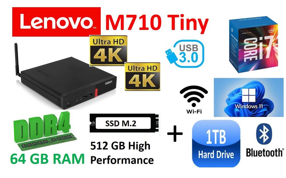 PC Lenovo M710 tiny i7-7700t 64GB 512GB WLAN BlueTooth Win11 (Gebraucht ...