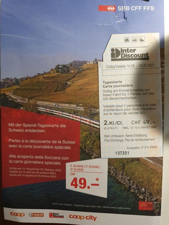 Tageskarte SBB CFF FFS GA AG ohne Halbtax gültig (Neu (gemäss ...