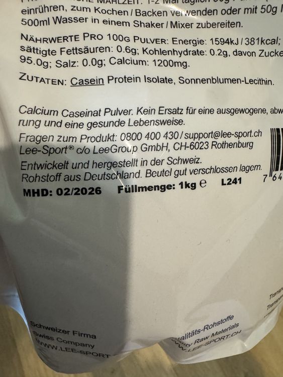 Casein Isolat Lee-Sport, 1kg, MHD 02/2026, neuwertig! (53) (Neu und ...