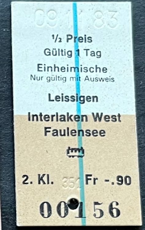 Leissigen Interlaken West Faulensee Billett 1983 (Gebraucht) in Wabern für CHF 2.5 – mit ...