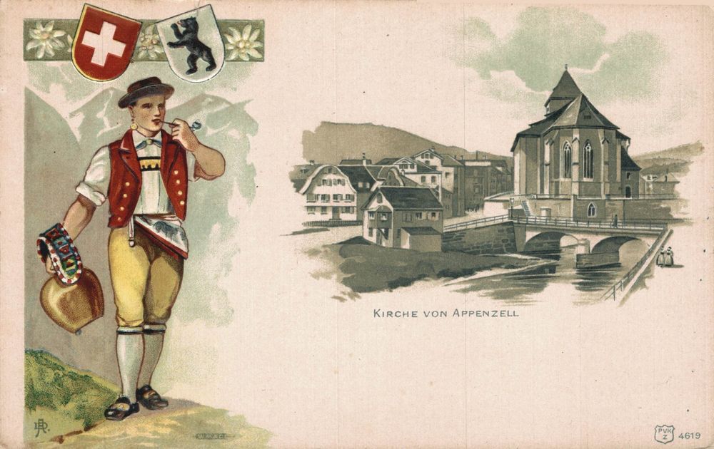 Kirche von Appenzell. Prägerand mit Appenzeller in Tracht (Gebraucht) in Bronschhofen für CHF 8 ...