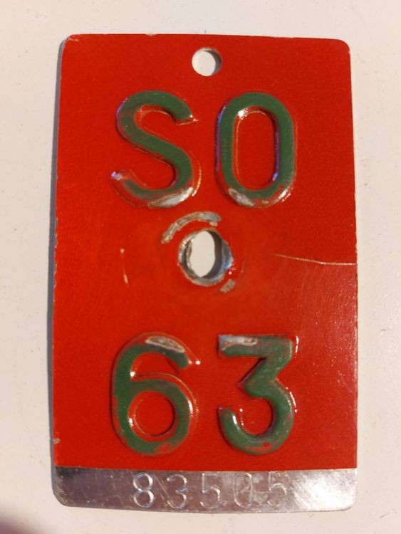 Velonummer SO 63 plaque Velo (Gebraucht) in Schenkon für CHF 15 – mit ...