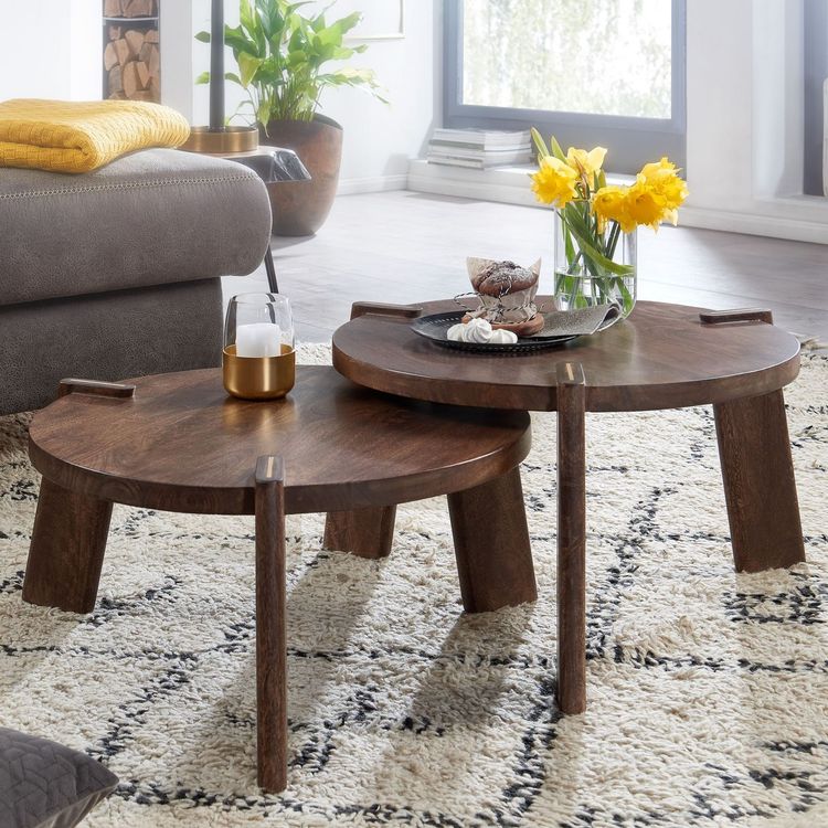 WOHNLING Salontisch Set Rund Holz Massiv | Kaufen auf Ricardo WOHNLING Salontisch Set Rund Holz Massiv | Kaufen auf Ricardo