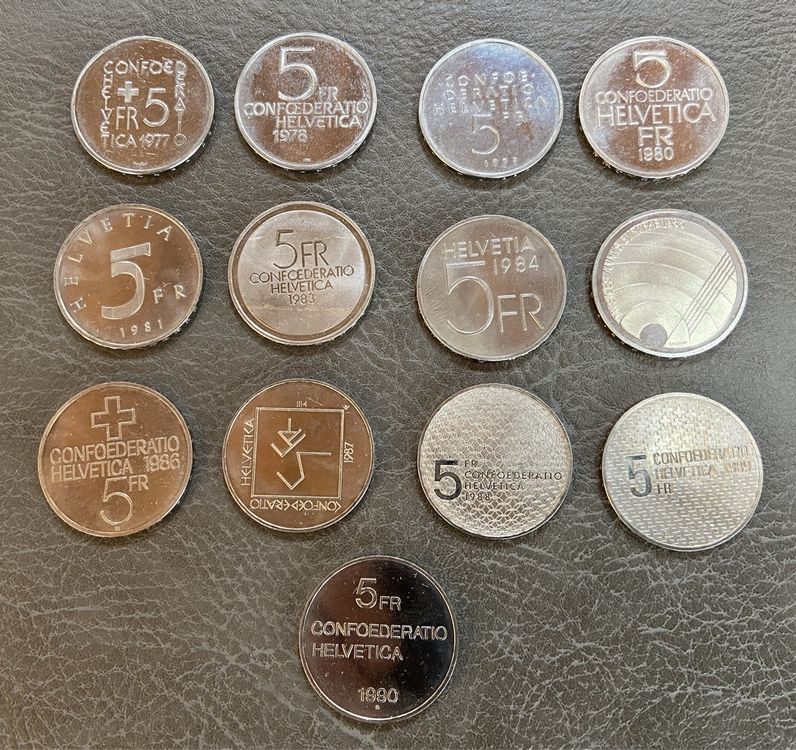 5 Franken Gedenkmünzen, Set 13 Stück (1977 - 1990) (Neu (gemäss Beschreibung)) in Bergdietikon ...