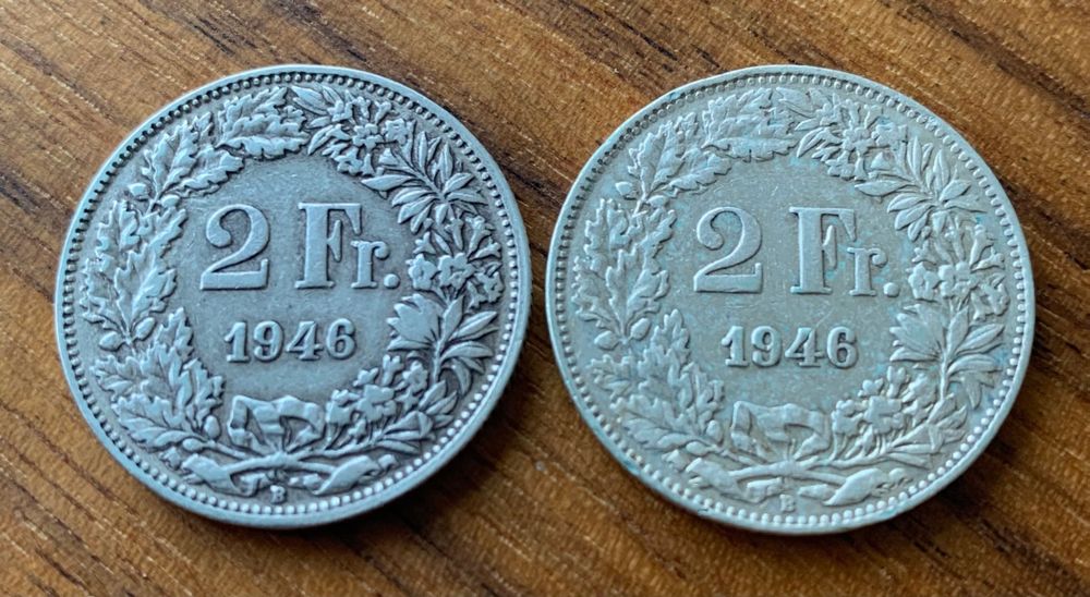 Schweiz 2 x 2 Franken 1946 Silber (Gebraucht) in Opfikon für CHF 9.9 – mit Lieferung auf Ricardo ...