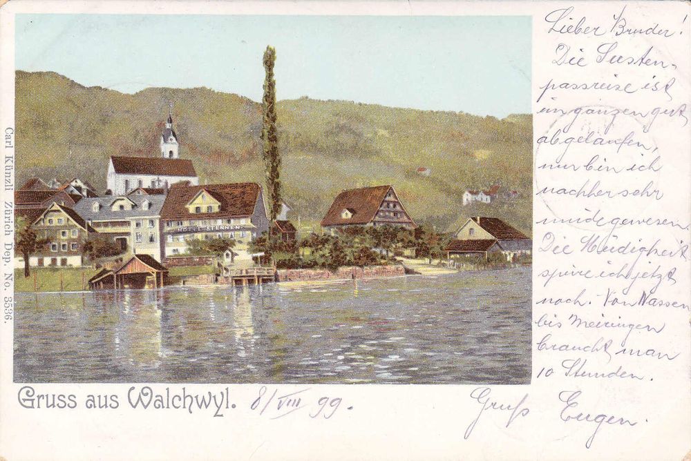 1899, "Gruss aus Walchwyl", farbige Lithokarte, "Ambulant" (Gebraucht) in Wenslingen für CHF 5 ...