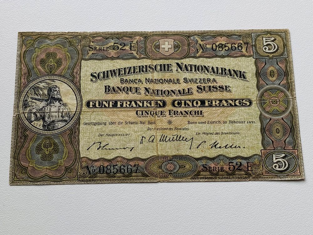 1951 Banknote 5.- Schweiz alt + günstig (Gebraucht) in Müswangen für ...