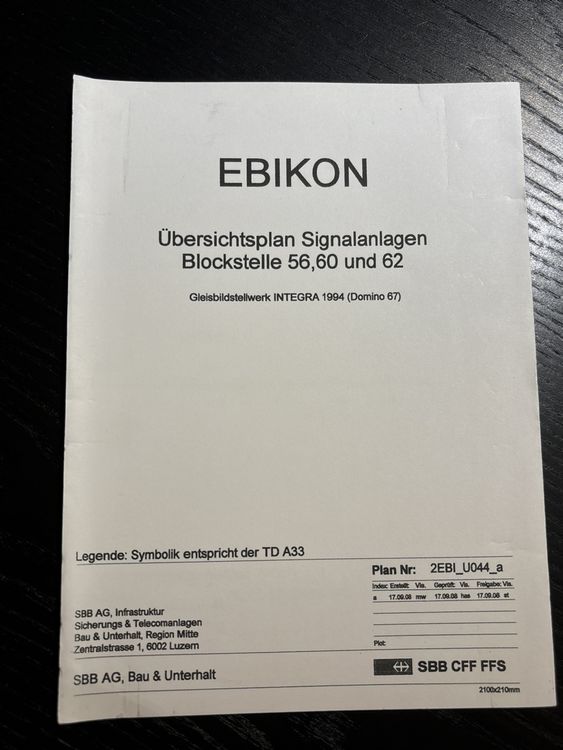 Ebikon Übersichtsplan Signalanlagen Blockstelle 56,60 und 62 (Gebraucht) in Uetendorf für CHF 5 ...