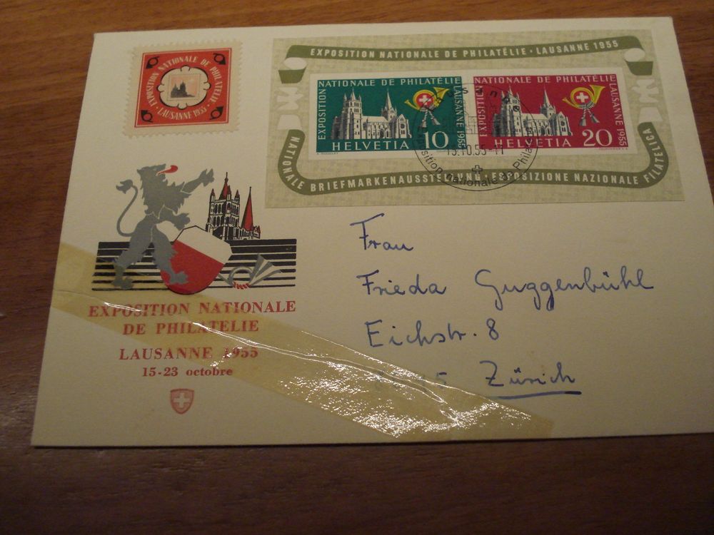 Brief mit Block Expo Lausanne 1955, gelaufen, + Vignette | Kaufen auf Ricardo