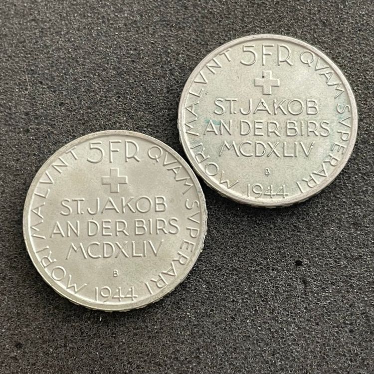 2 x 5 Franken Silber 1944 St. Jakob (Gebraucht) in Reitnau für CHF 27 – mit Lieferung auf ...