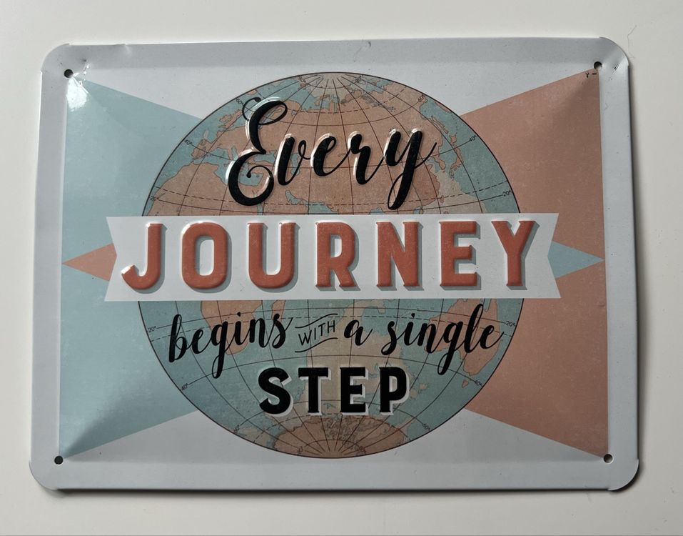 Vintage Travel Sign "Every Journey Begins" Metal Plate Decor (Gebraucht ...