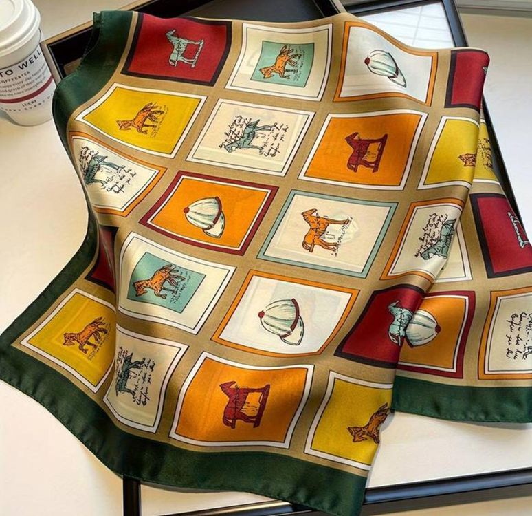Edler Foulard Halstuch Pferde Karo NEU | Kaufen auf Ricardo