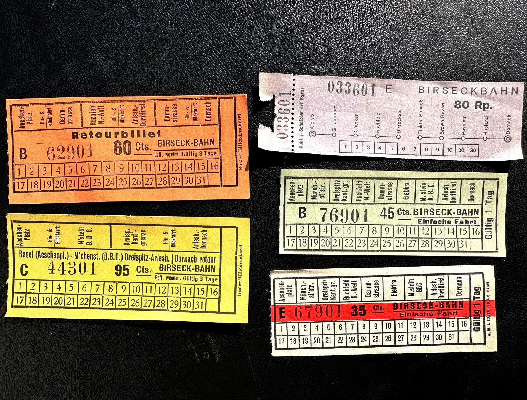 5 Antike Billette, Tickets Birseckbahn Basel - Dornach Eisen (Gebraucht) in Seltisberg für CHF 2 ...