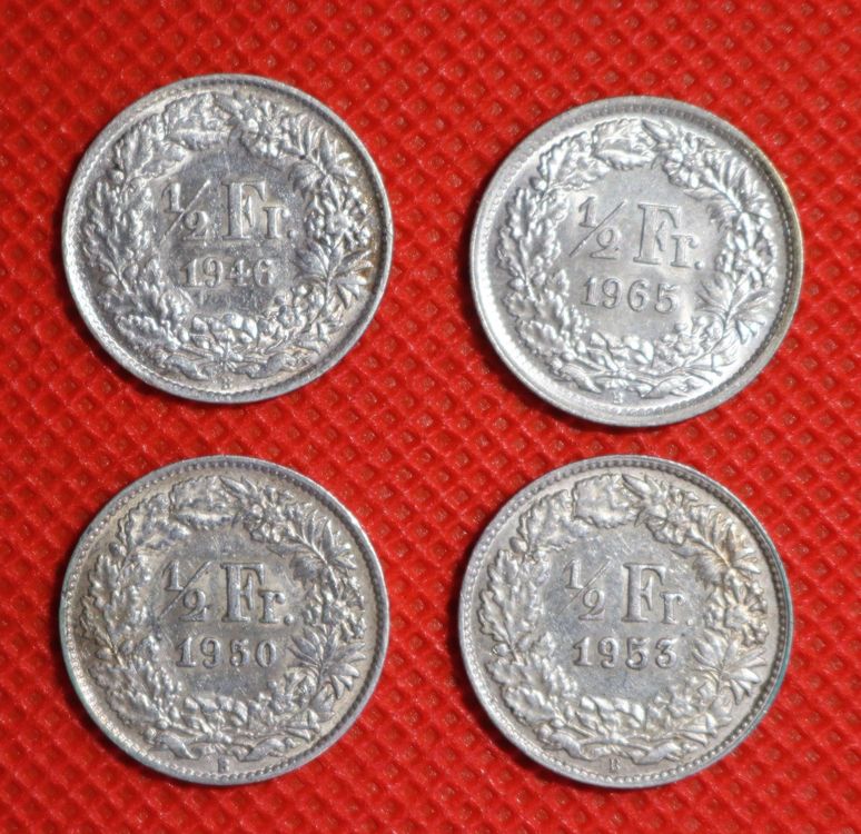 50 Rappen Lot Silbermünzen 1946, 1950, 1953, 1965 (Gebraucht) in Winterthur für CHF 5.7 – mit ...