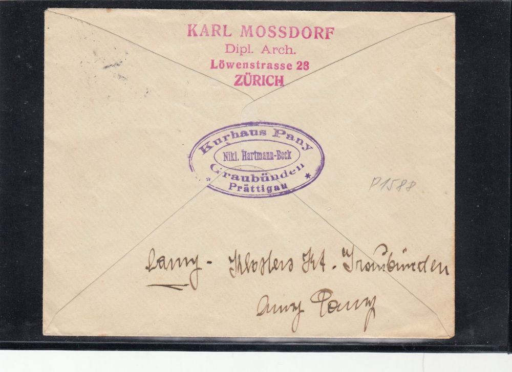 KURHAUS PANY, HARTMANN , BRIEF MIT HOTEL+ POSTSTEMPEL,1927 (Gebraucht ...