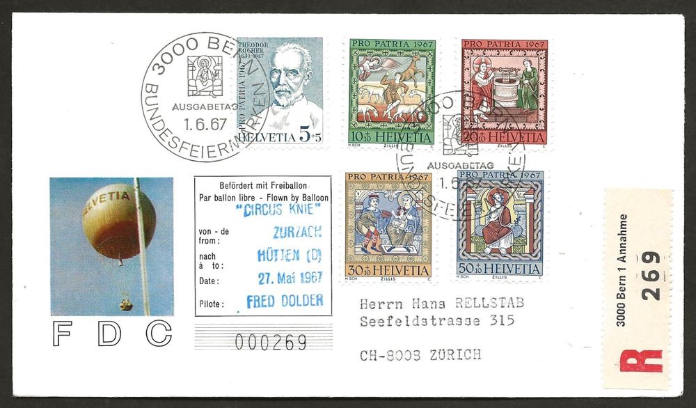 Ballon Schweiz 1967 FDC Bern Zurzach Luftpost Knie (Gebraucht) in Au ZH für CHF 2.5 – mit ...