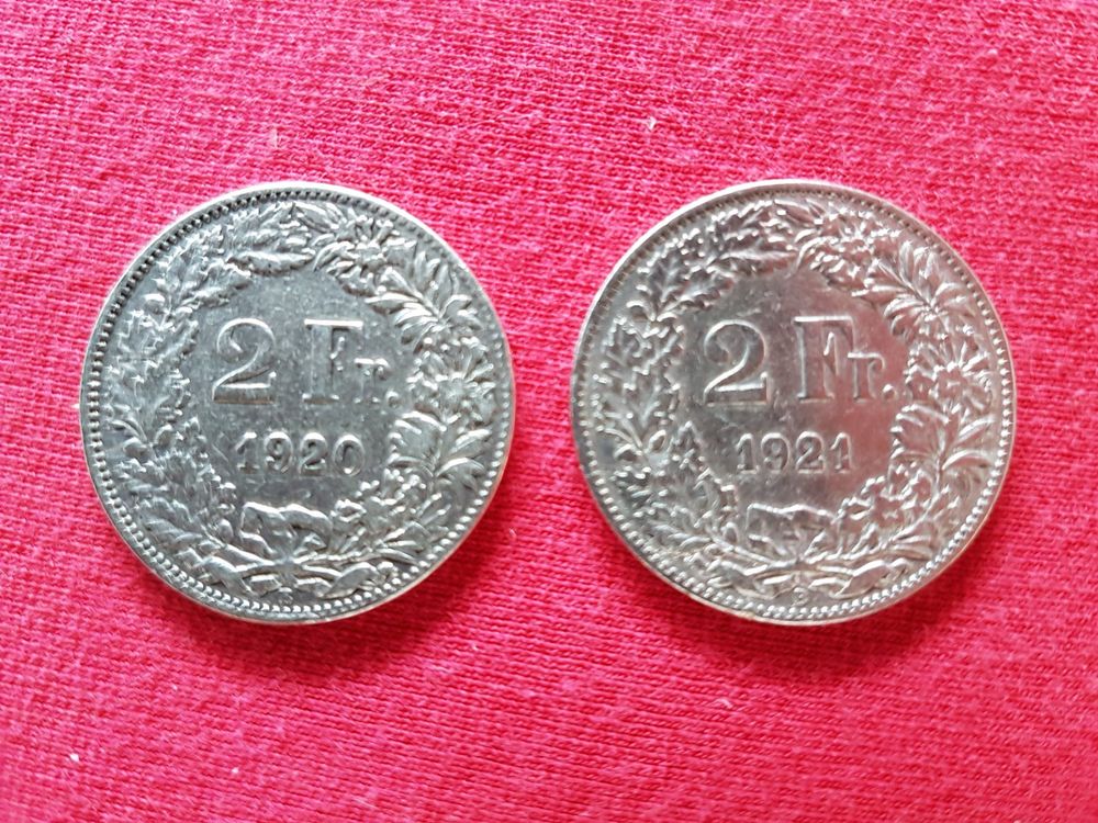2 x 2 Franken Silbermünzen 1920 und 1921 ab nur 1 Franken !! (Gebraucht) in Camignolo für CHF 11 ...