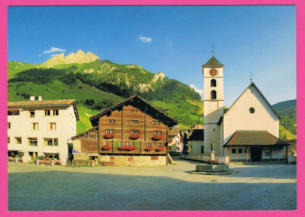 Vals Dorfplatz mit Kirche St. Peter + Paul | Kaufen auf Ricardo