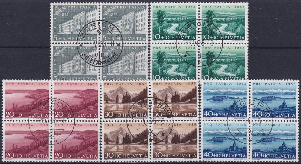 1955, Pro Patria B71-B75 Viererblöcke Orts-ET: Kat: 125.-+ (Gebraucht ...