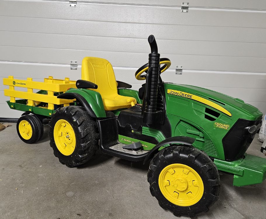 John Deere Kindertraktor mit Anhänger, Seilwinde und 2. Akku (Gebraucht ...