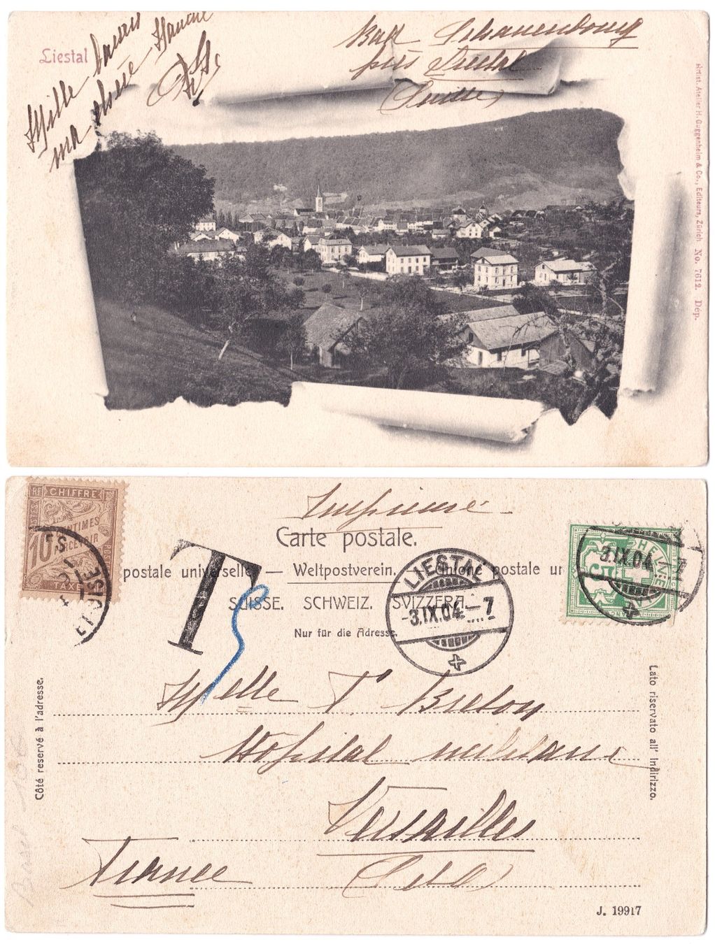 AK Liestal 1904 nach Versailles-F, taxiert T5 10c chiffre (Gebraucht ...