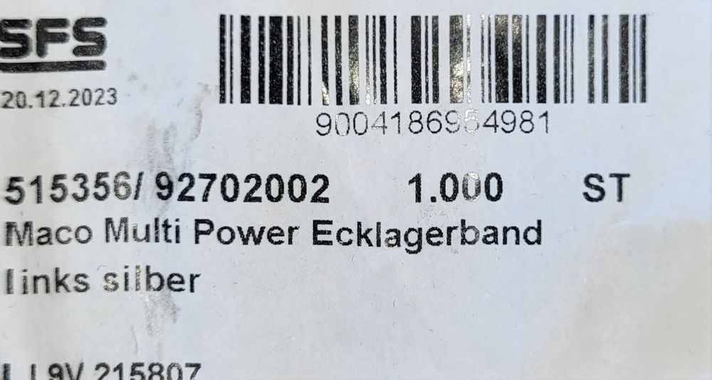 Maco Multi Power Ecklagerband Links Versatz 9mm neu | Kaufen auf Ricardo