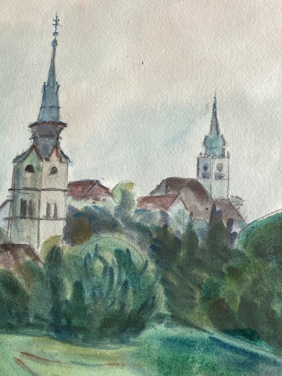 Max Gautschi 1974 Aquarell Kirche Landschaftsmalerei gerahmt (Gebraucht) in Basel für CHF 200 ...