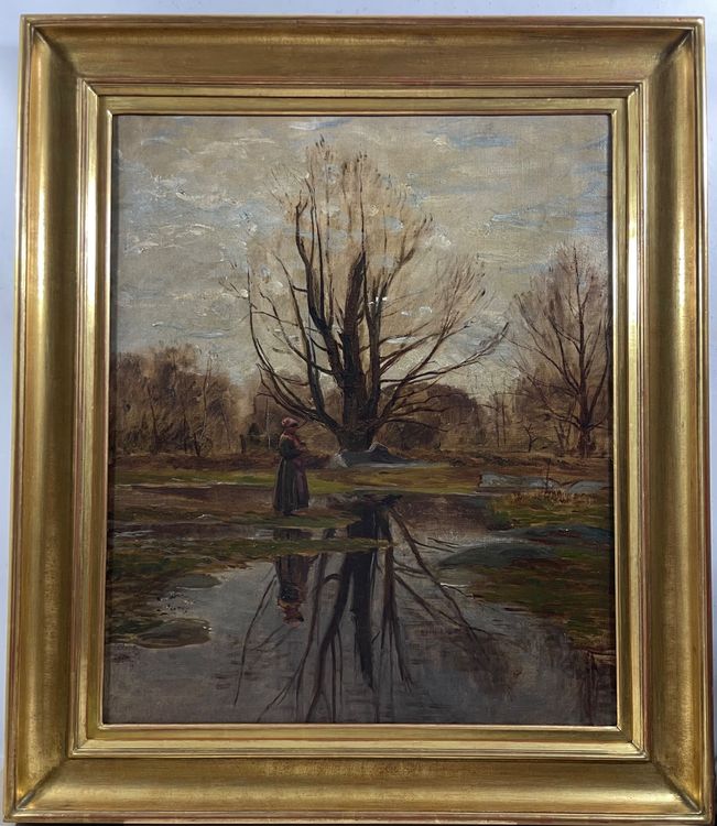 Antikes grosses Gemälde von einer Dame am Flussufer | Kaufen auf Ricardo