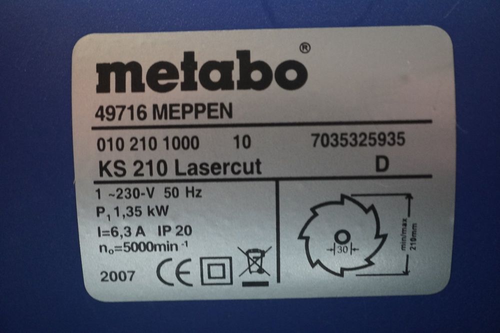 Metabo Kappsäge/Gehrungssäge KS 210 Lasercut (MA211) (Gebraucht) in Basel für CHF 100 – nur ...