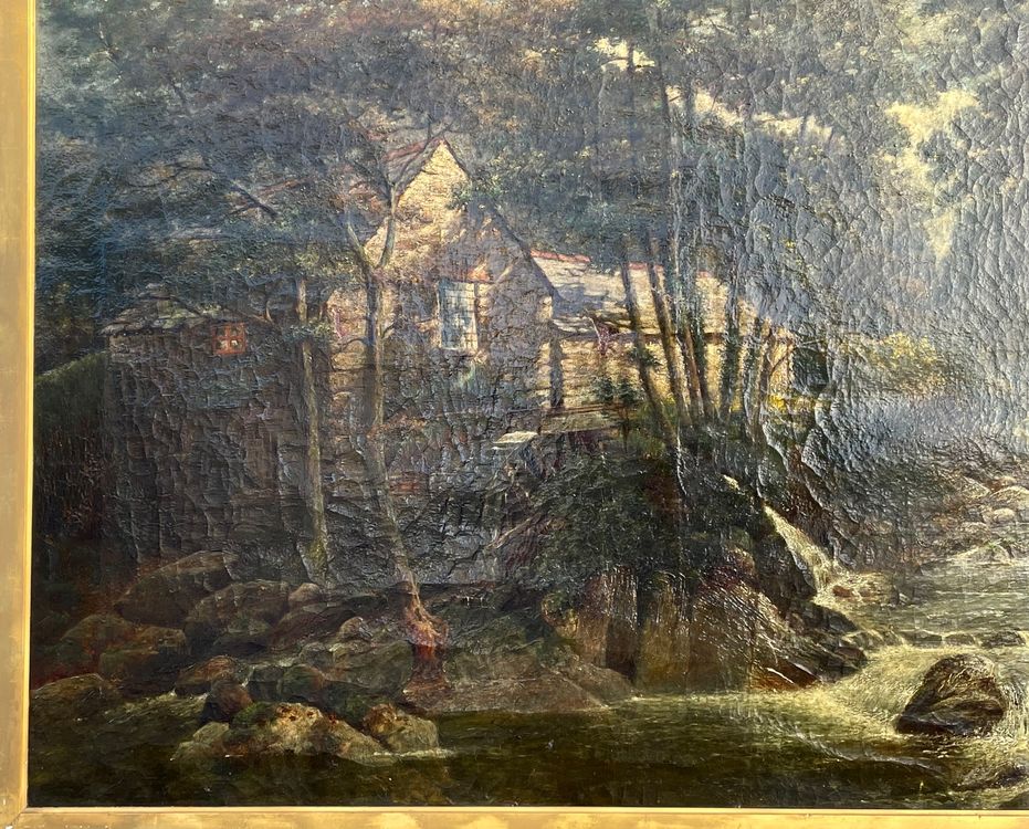 Antikes grosses Wasserfall Gemälde Monogrammiert | Kaufen auf Ricardo