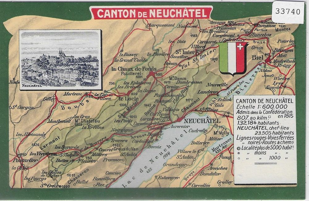 Canton de Neuchatel - CARTE GEOGRAPHIQUE Map Landkarte | Kaufen auf Ricardo