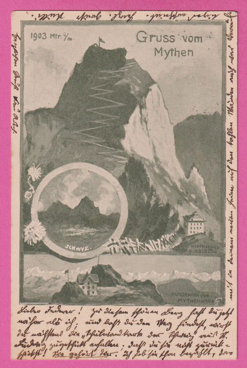 Gruss vom Mythen gel 1904 3-Bild Karte (Gebraucht) in Einsiedeln für CHF 5 – mit Lieferung auf ...