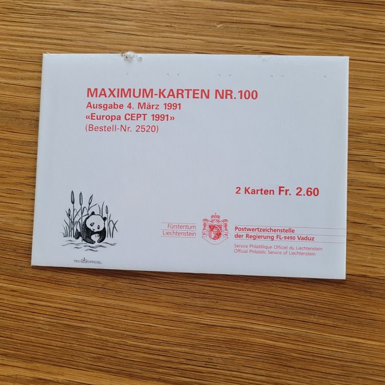 Maximum Karte 1991 MK/ Nr. 100 Vaduz Lichtenstein (Gebraucht) in Biel/Bienne für CHF 2 – mit ...