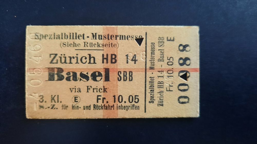 SBB Billett 3. Klasse - Basler Mustermesse 1946 (Gebraucht) in Staufen für CHF 10 – mit ...