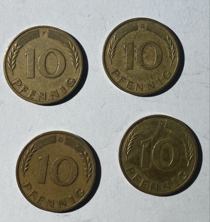 4 x 10 Pfennig Deutschland 1969, 1972 (2x), 1991 (Gebraucht) in Sarnen ...