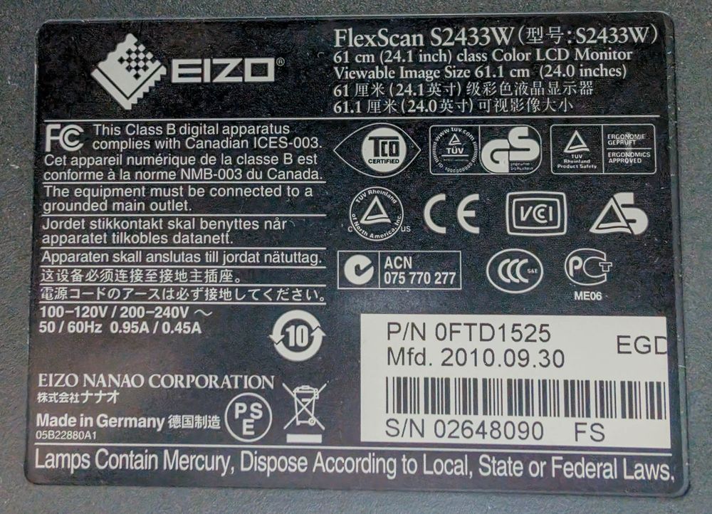 EIZO FlexScan S2433W (Gebraucht) in Glattfelden für CHF 1 – nur ...