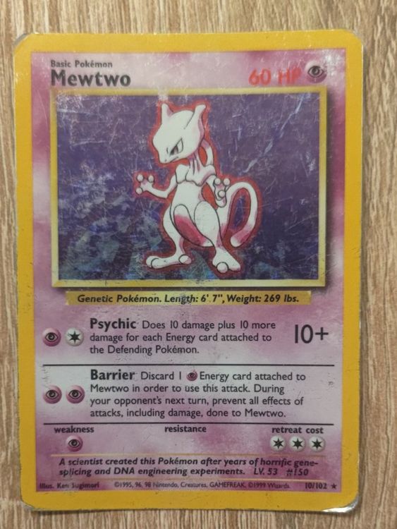 MEWTWO, BASE SET, 010/102, 1998, HOLO, ENG, PLAYED | Kaufen auf Ricardo