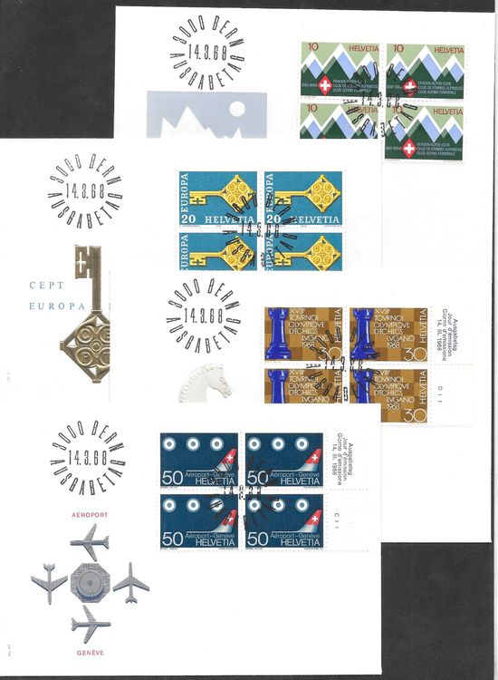 4 FDC 453 - 456 Serie Viererblöcke ET Bern 14.3.1968 (Neu (gemäss ...