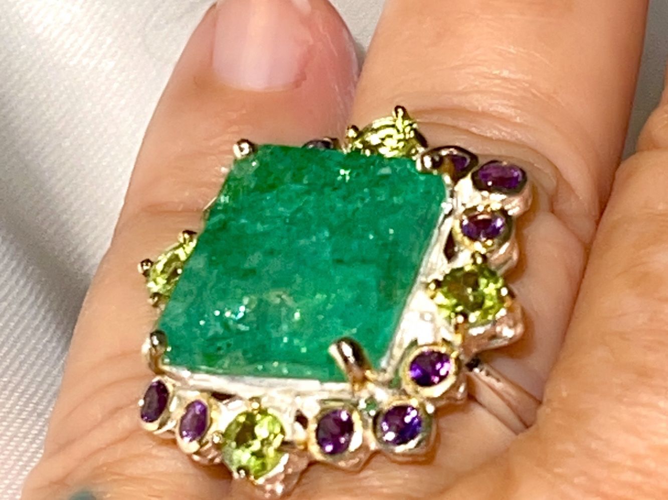 Green Beryl 16cts & Gemstones SS925 14k Gold Vermeil Ring (Neu (gemäss ...