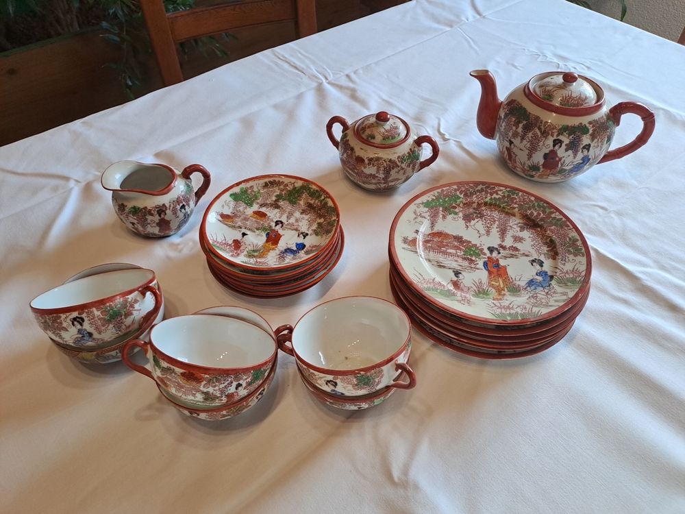 Schönes Geisha Tee-Set für 6 Personen Porzellan Handarbeit (Gebraucht ...