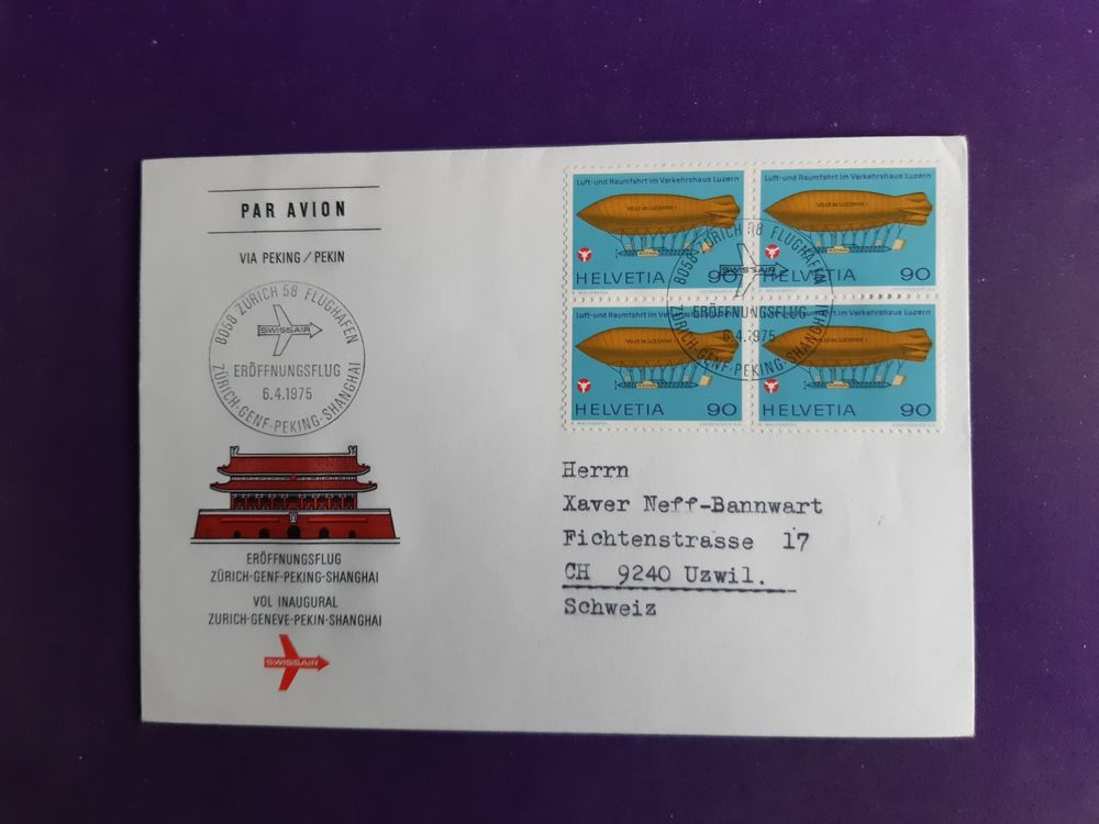 Erstflugbrief Zürich-Peking-Shanghai 1975 | Kaufen auf Ricardo